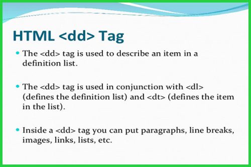 معرفی و کاربرد تگ dd در HTML ایجاد فهرست توصیفی سند html5